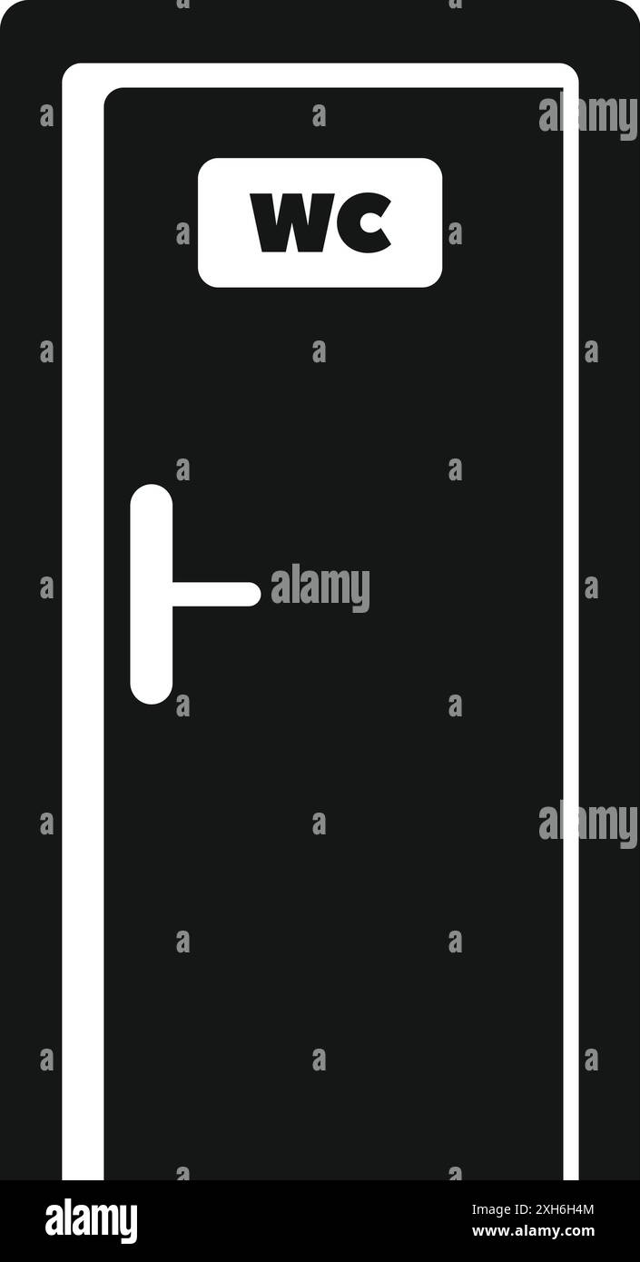 Simple black icon of a public toilet door with wc sign, indicating a ...