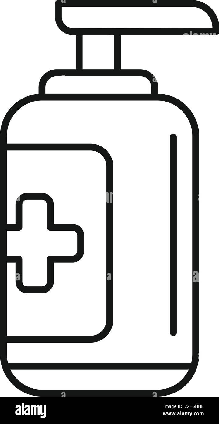 Line drawing of a pump bottle dispensing antibacterial gel for cleaning ...