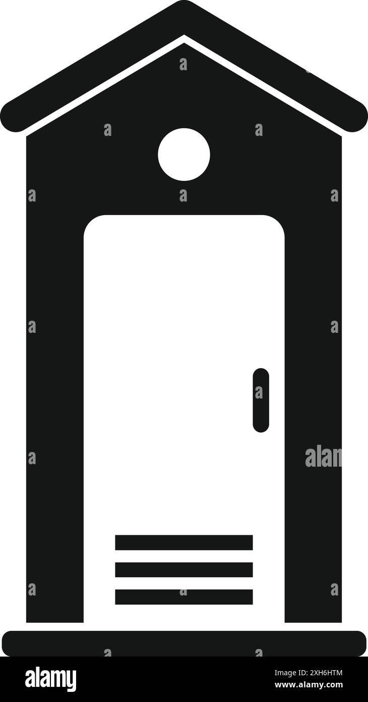 Simple black and white icon of a public toilet building standing on a ...
