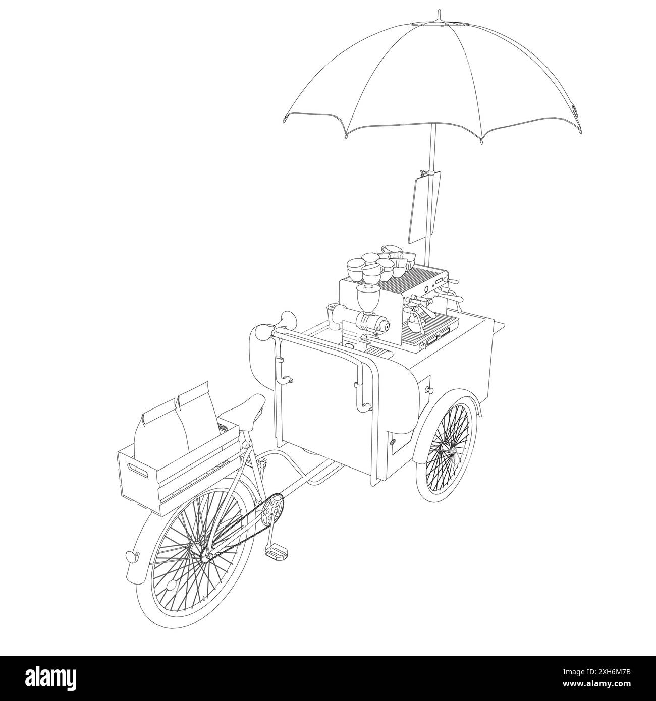 Detailed Outdoor Bicycle Coffee Stand Vector Illustration with Table ...