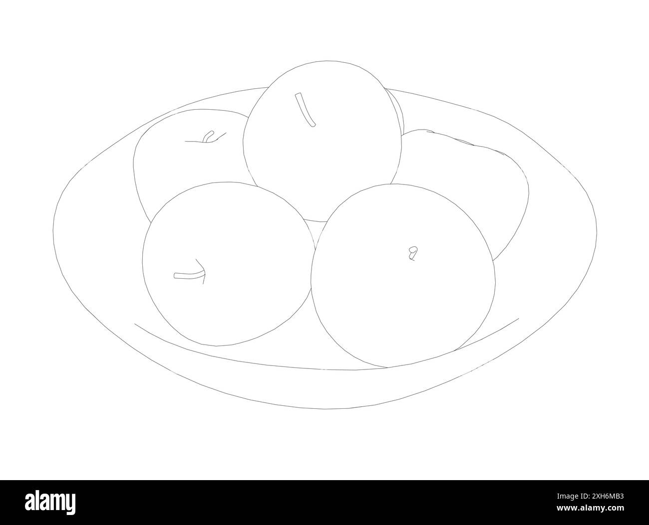 The bowl is filled with apples. Outline and line art style. Vector on ...