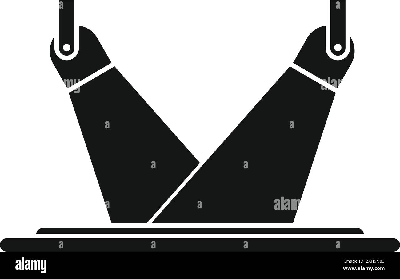 Two spotlights hanging and pointing down from above on black background ...