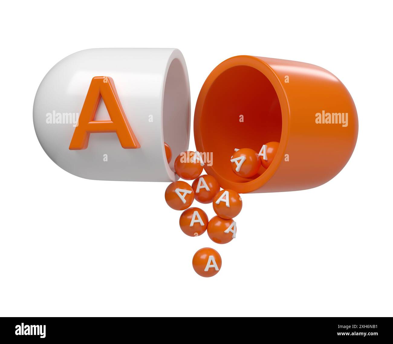 Vitamin A orange in capsule 3d icon. Minerals complex in molecular form ...