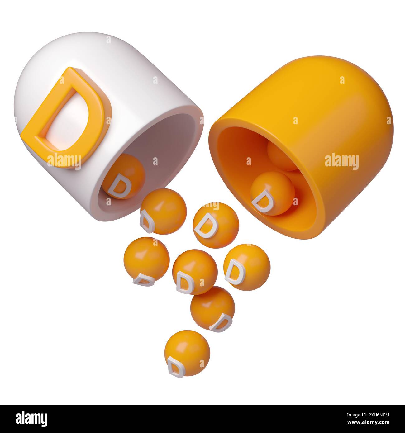 Vitamin D orange in capsule 3d icon. Minerals complex in molecular form ...