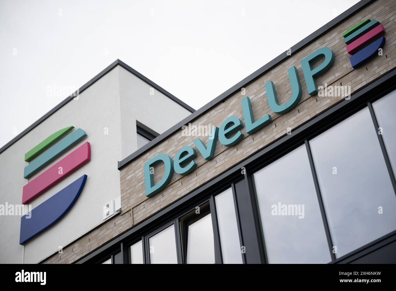 Ludwigslust, Germany. 12th July, 2024. The logo of the DeveLUP future center. Credit: Sebastian ...