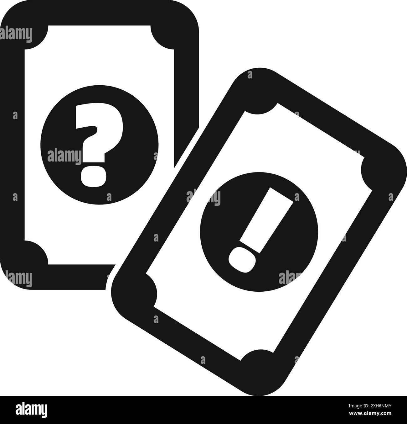 Two cards are laying with one showing a question mark and the other an ...