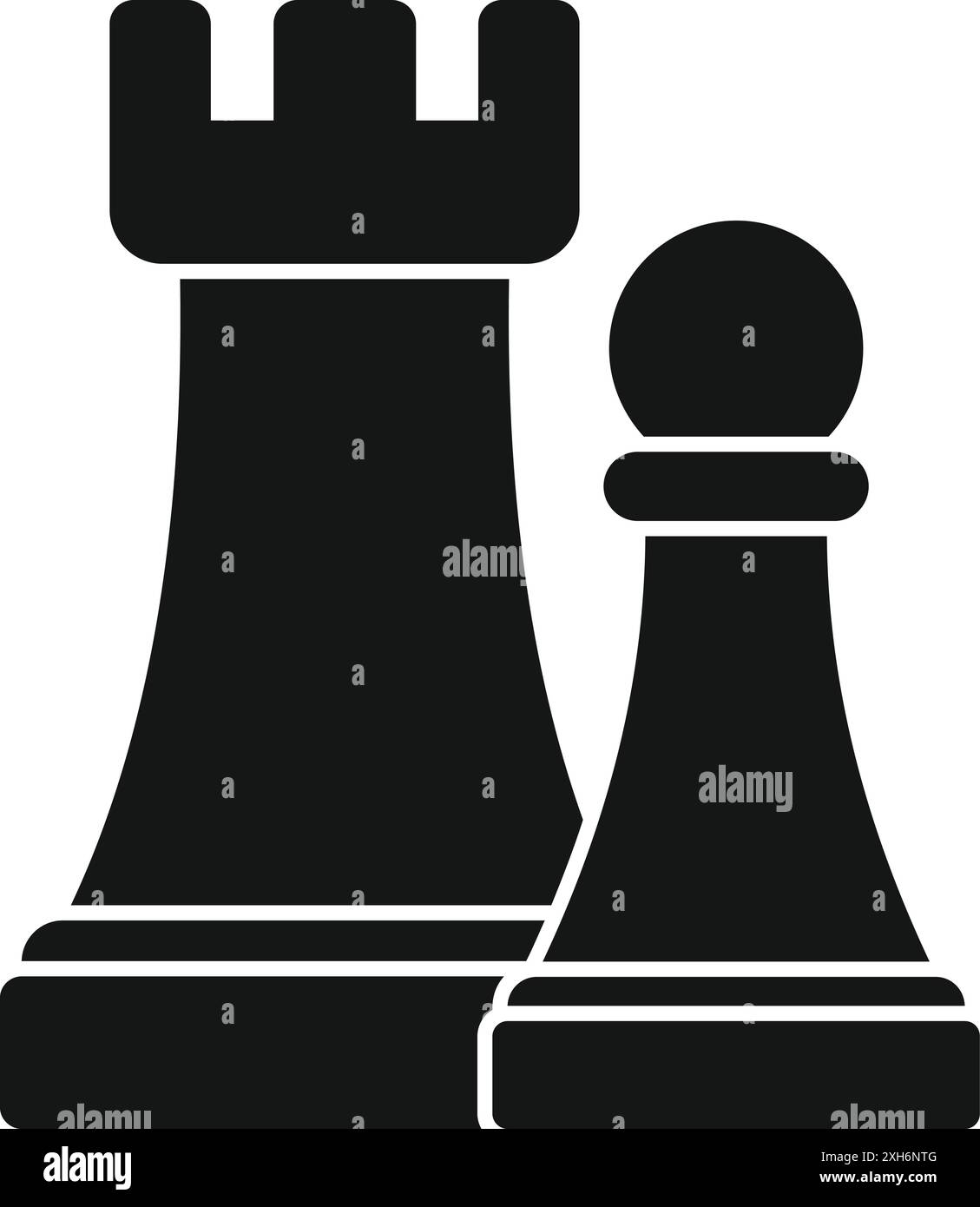Black chess rook standing next to a pawn on a white background Stock ...