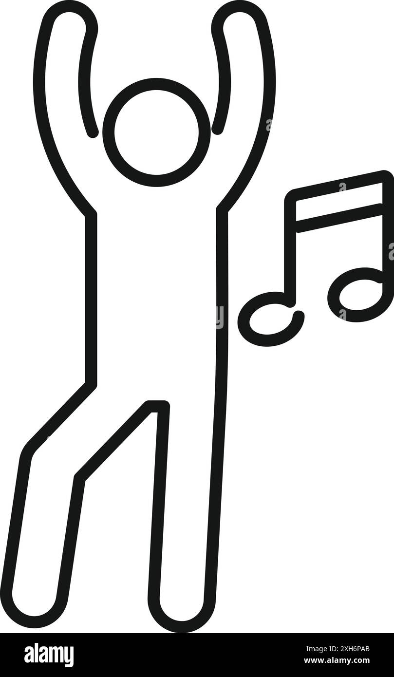Simple line drawing of a stick figure dancing with arms raised and a ...