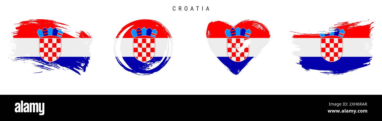 Croatia hand drawn grunge style flag icon set. Croatian banner in ...