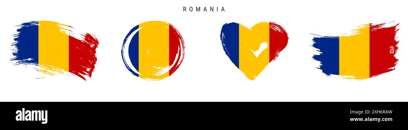 Romania hand drawn grunge style flag icon set. Romanian banner in ...