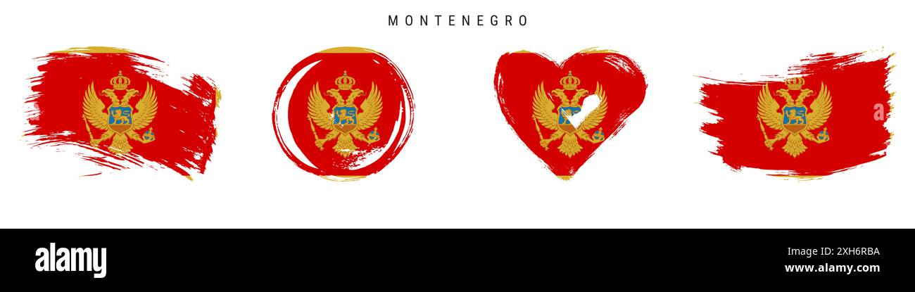 Montenegro hand drawn grunge style flag icon set. Montenegrin banner in ...