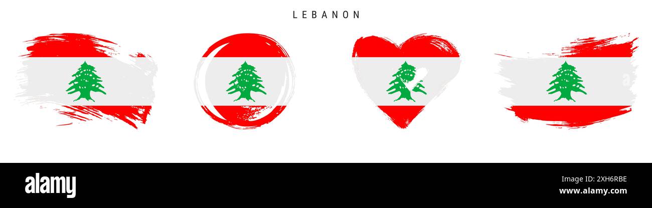 Lebanon hand drawn grunge style flag icon set. Lebanese banner in ...