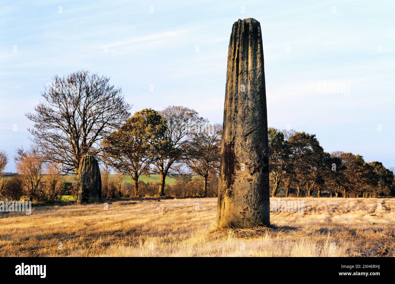 Two northernmost of the three prehistoric standing stones known as the ...