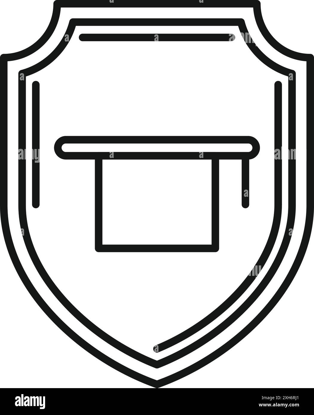 Simple line icon of a graduation cap inside a shield, representing ...