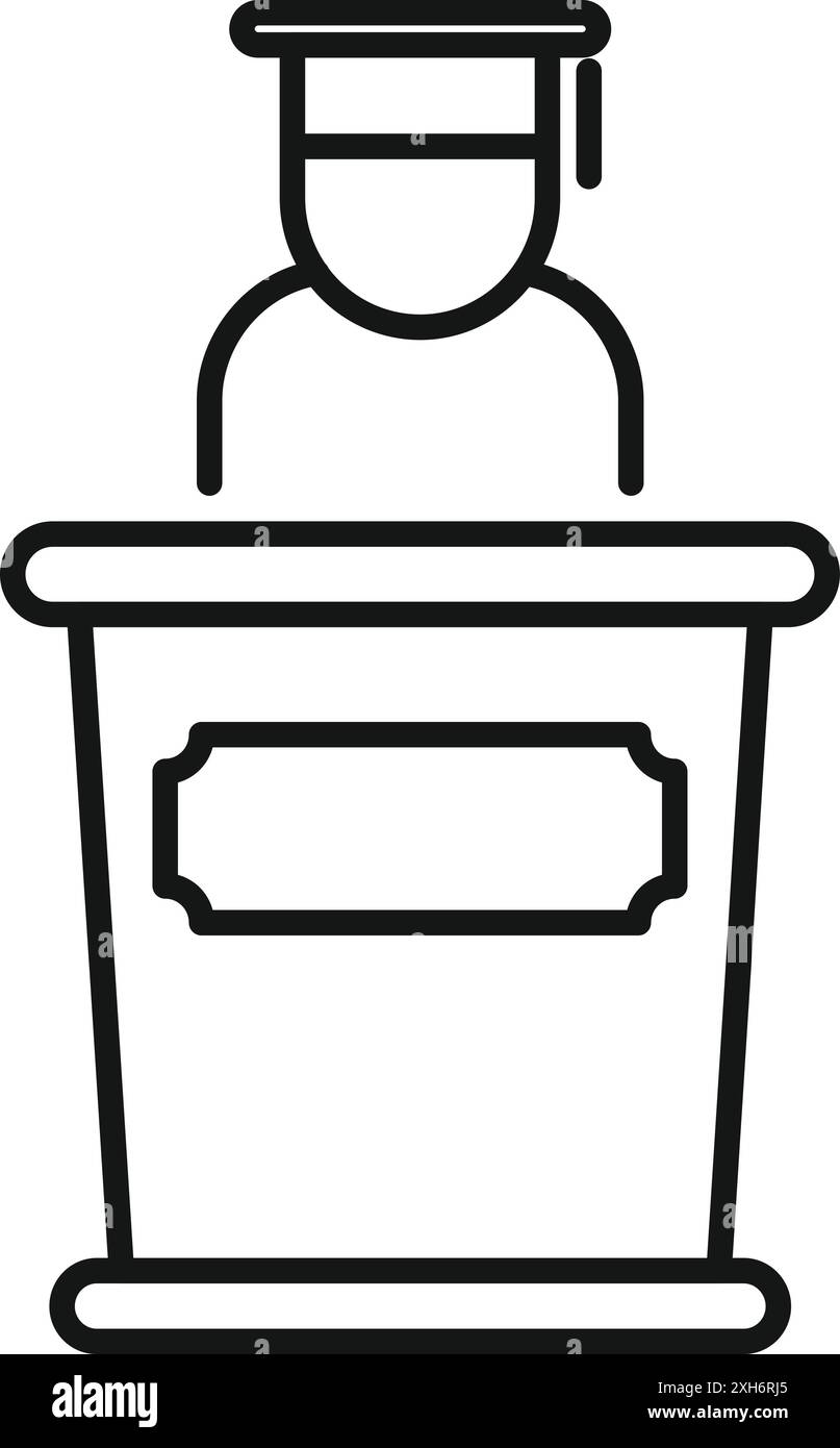 Line art icon of a professor wearing a graduation cap standing at a ...