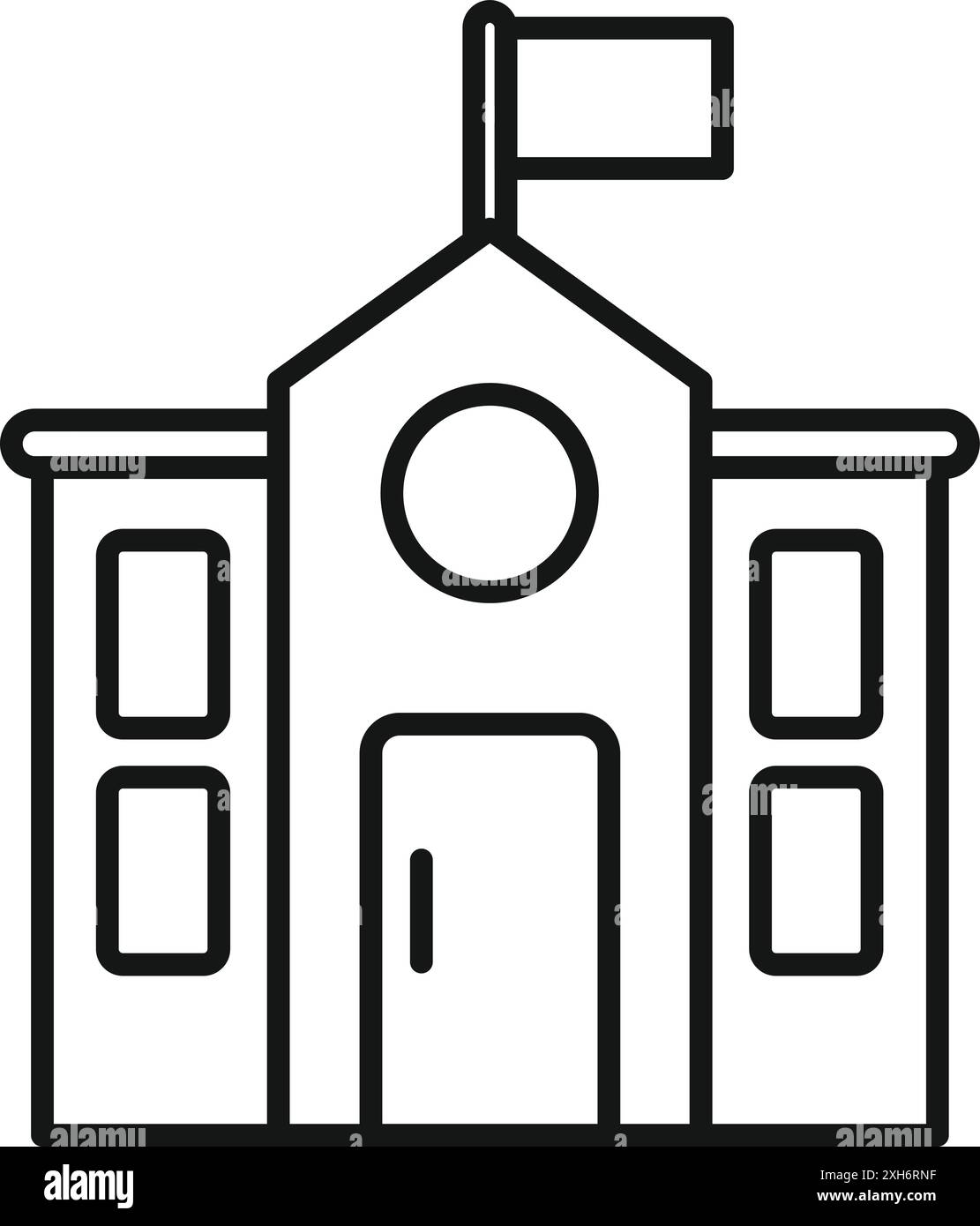 Simple line art icon of a university building facade with a flag waving ...