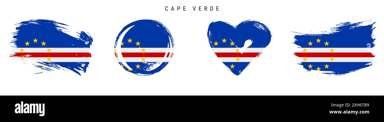 Cape Verde hand drawn grunge style flag icon set. Cabo Verde banner in ...