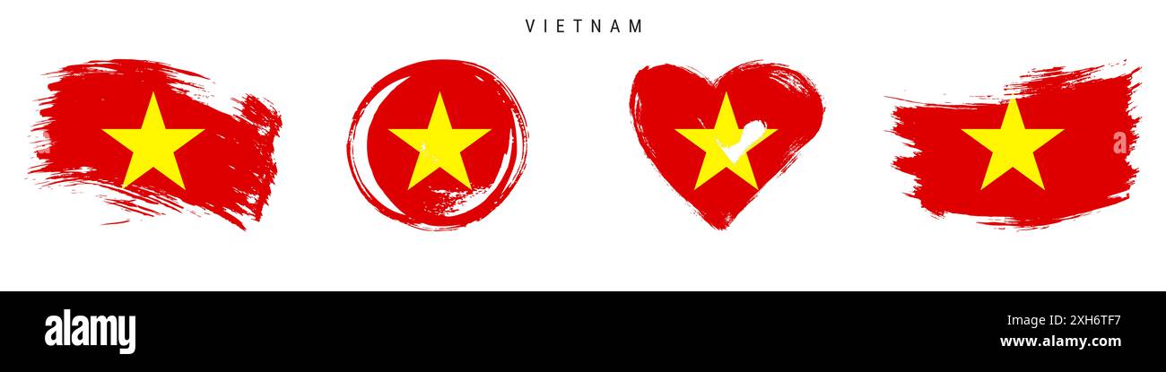 Vietnam hand drawn grunge style flag icon set. Vietnamese banner in official colors. Free brush ...