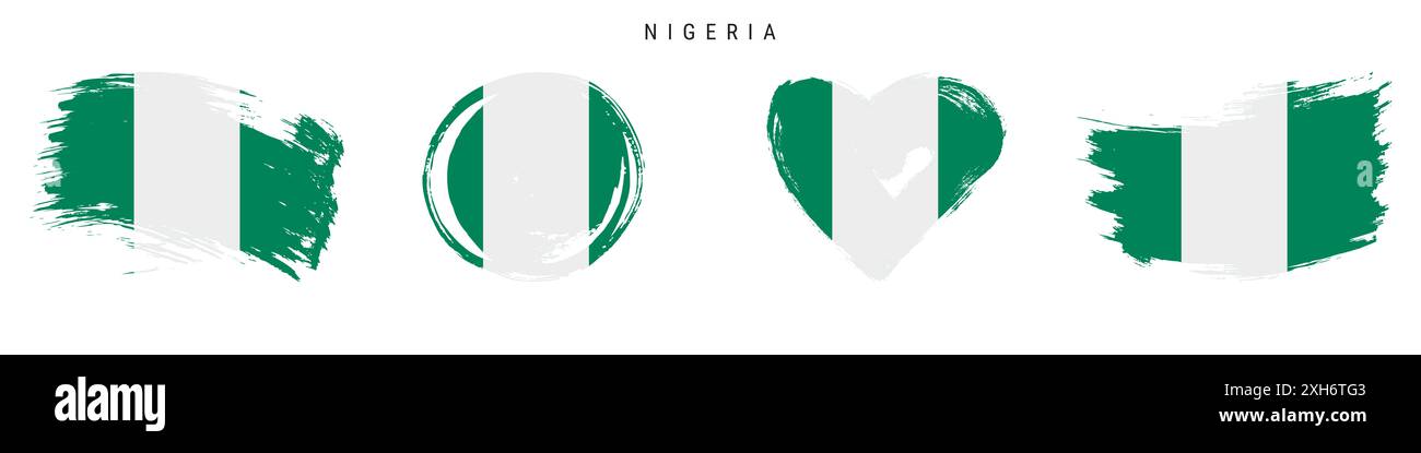 Nigeria hand drawn grunge style flag icon set. Nigerian banner in ...