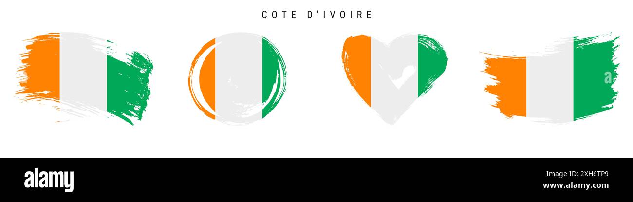 Cote d-Ivoire hand drawn grunge style flag icon set. Ivory Coast banner ...