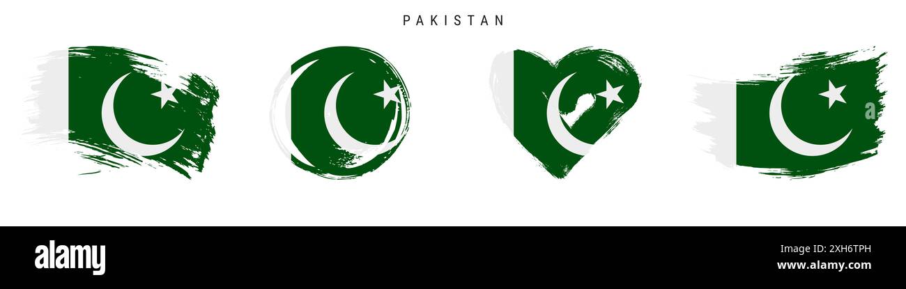 Pakistan hand drawn grunge style flag icon set. Pakistani banner in ...