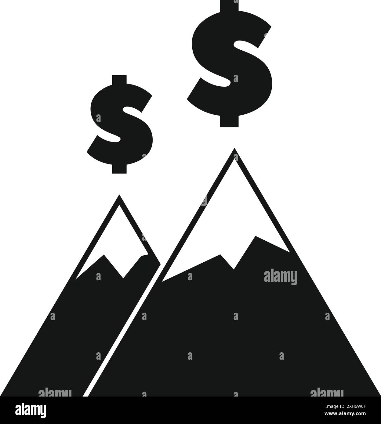 Simple black and white icon of a growth chart represented by mountains ...