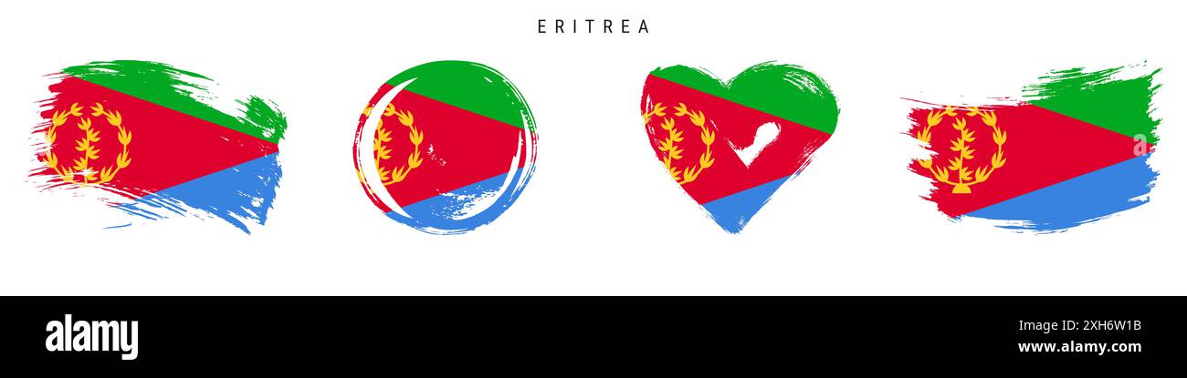 Eritrea hand drawn grunge style flag icon set. Eritrean banner in official colors. Free brush ...