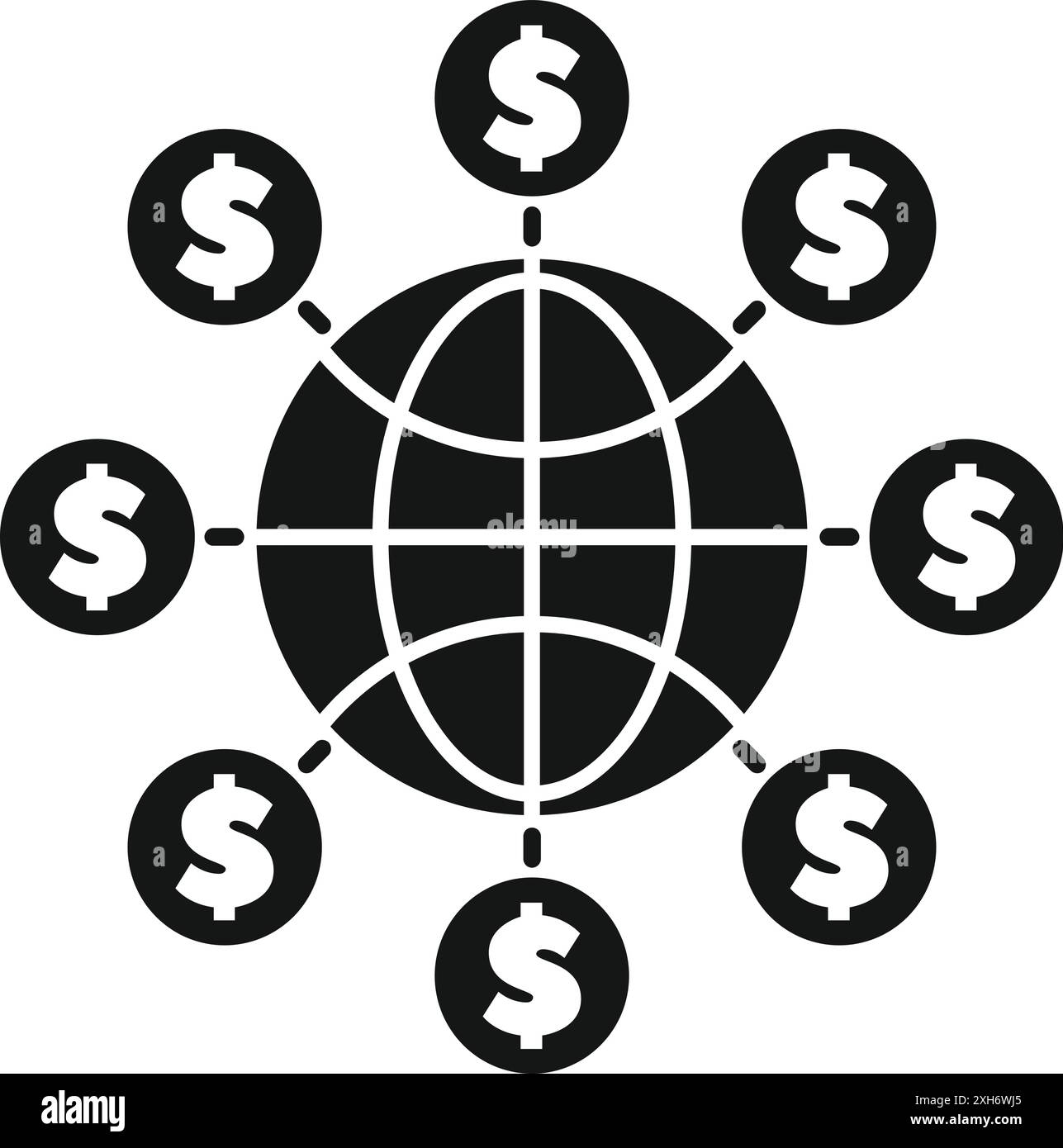 Globe is surrounded by dollar signs representing the interconnected ...