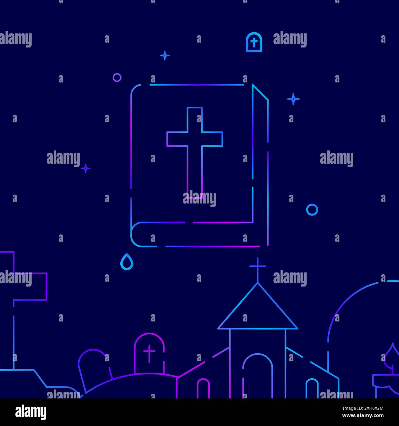 Bible, holy scripture gradient line icon, simple illustration on a dark blue background, funeral ...