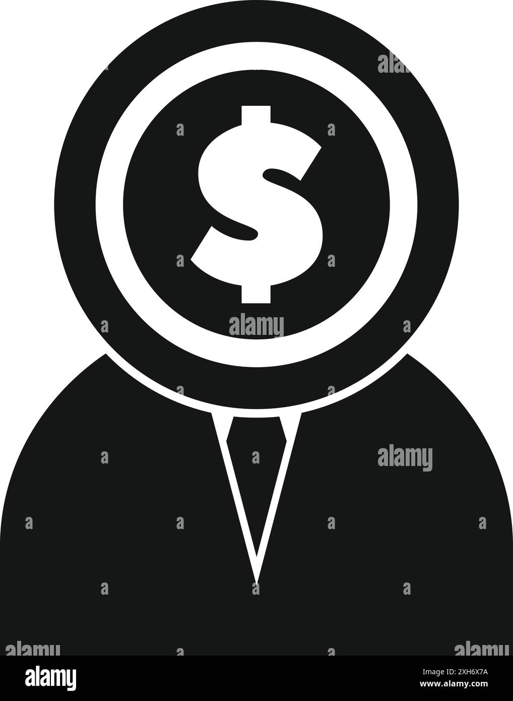 Businessman wearing suit with dollar coin head replacing his real head ...