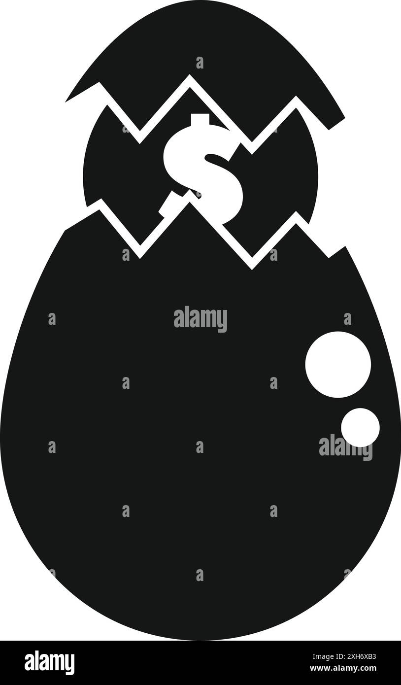 Black and white silhouette of a cracked egg shell revealing a dollar ...