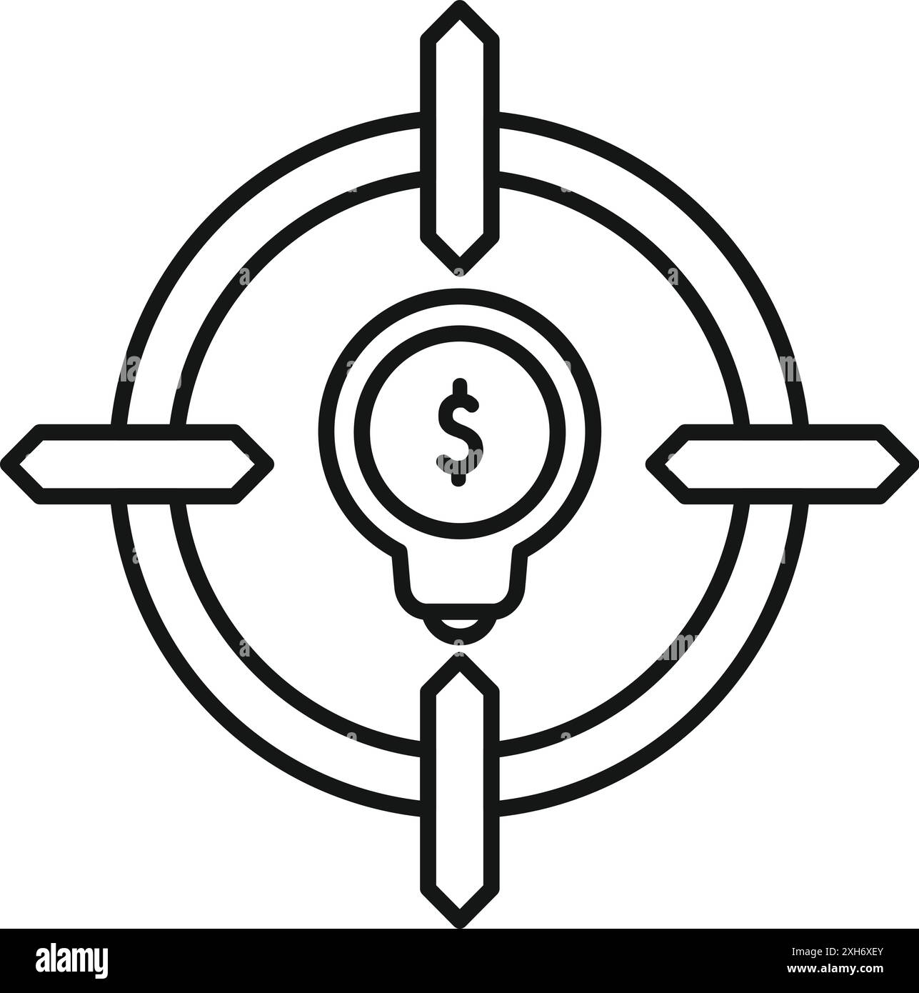 Line art icon of a target focusing on a lightbulb with a dollar sign ...