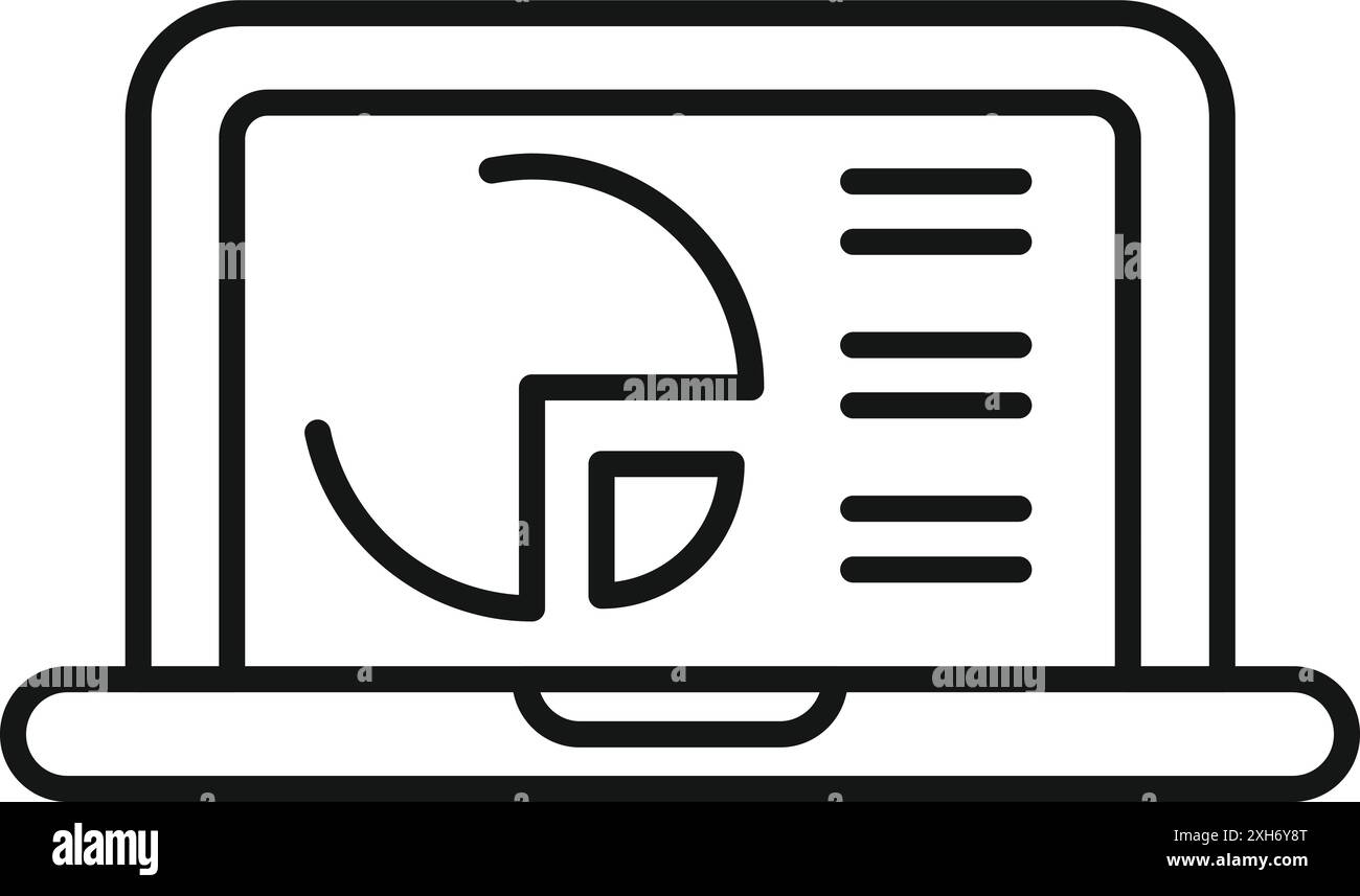 Line icon of a laptop showing a business graph and data on the screen ...