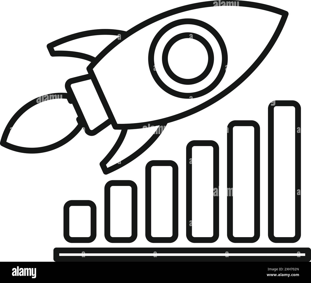 Line drawing of a rocket flying over a growing bar graph, symbolizing ...