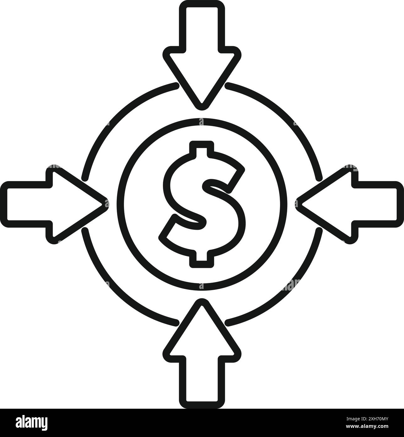 Line art icon of a dollar sign with arrows pointing towards and away ...