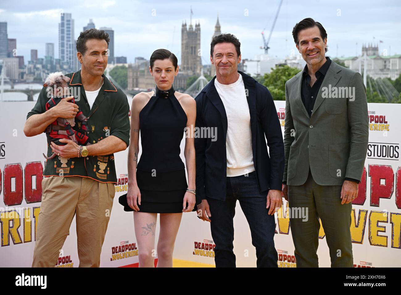 London, UK. 12th July, 2024. Hugh Jackman, Ryan Reynolds, Rob Delaney ...