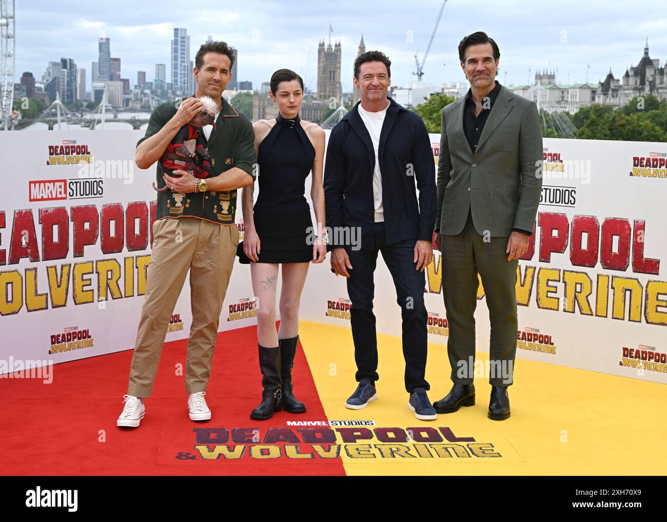 London, UK. 12th July, 2024. Hugh Jackman, Ryan Reynolds, Rob Delaney ...