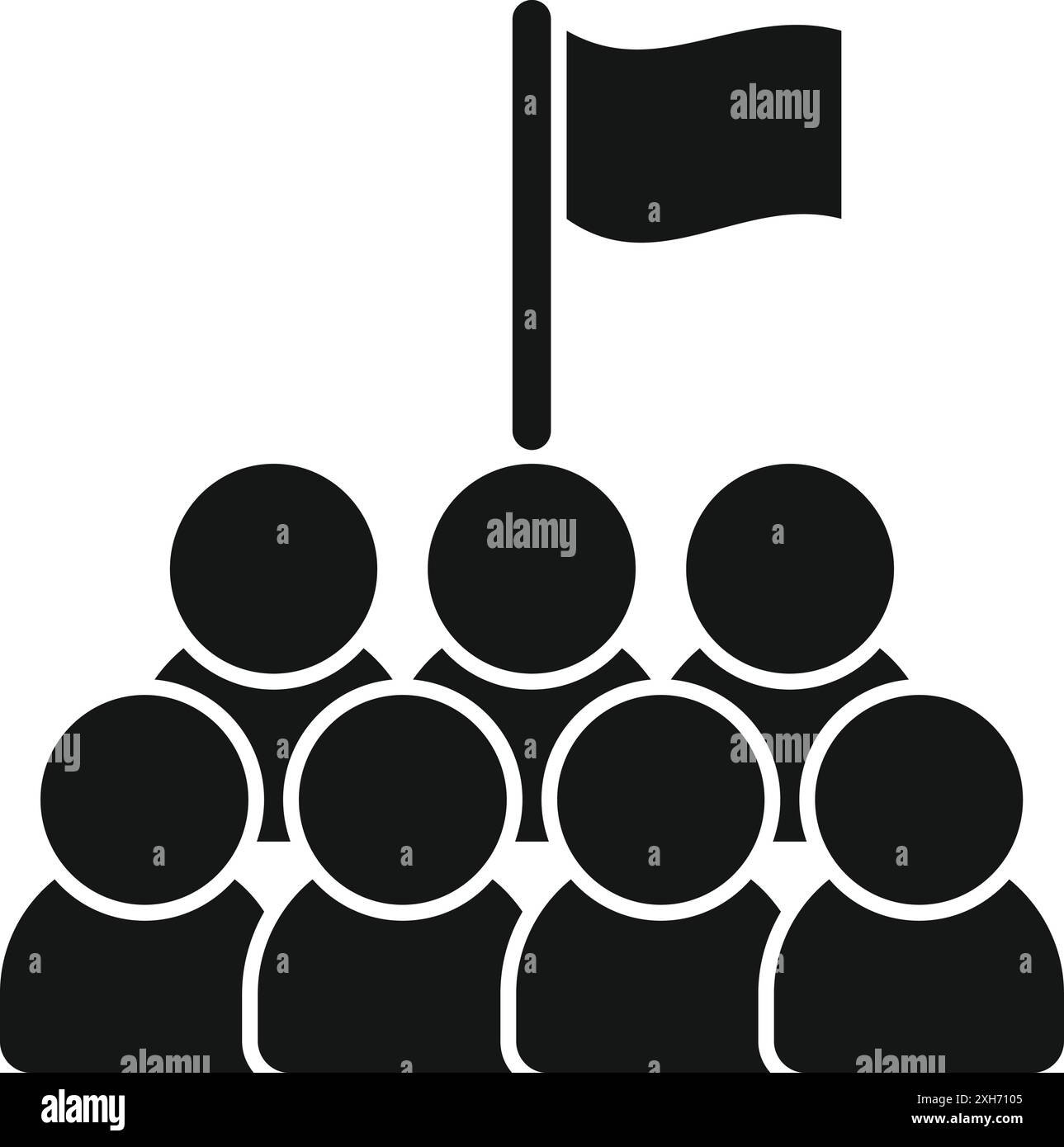 Group of people standing together under a flag, representing teamwork ...