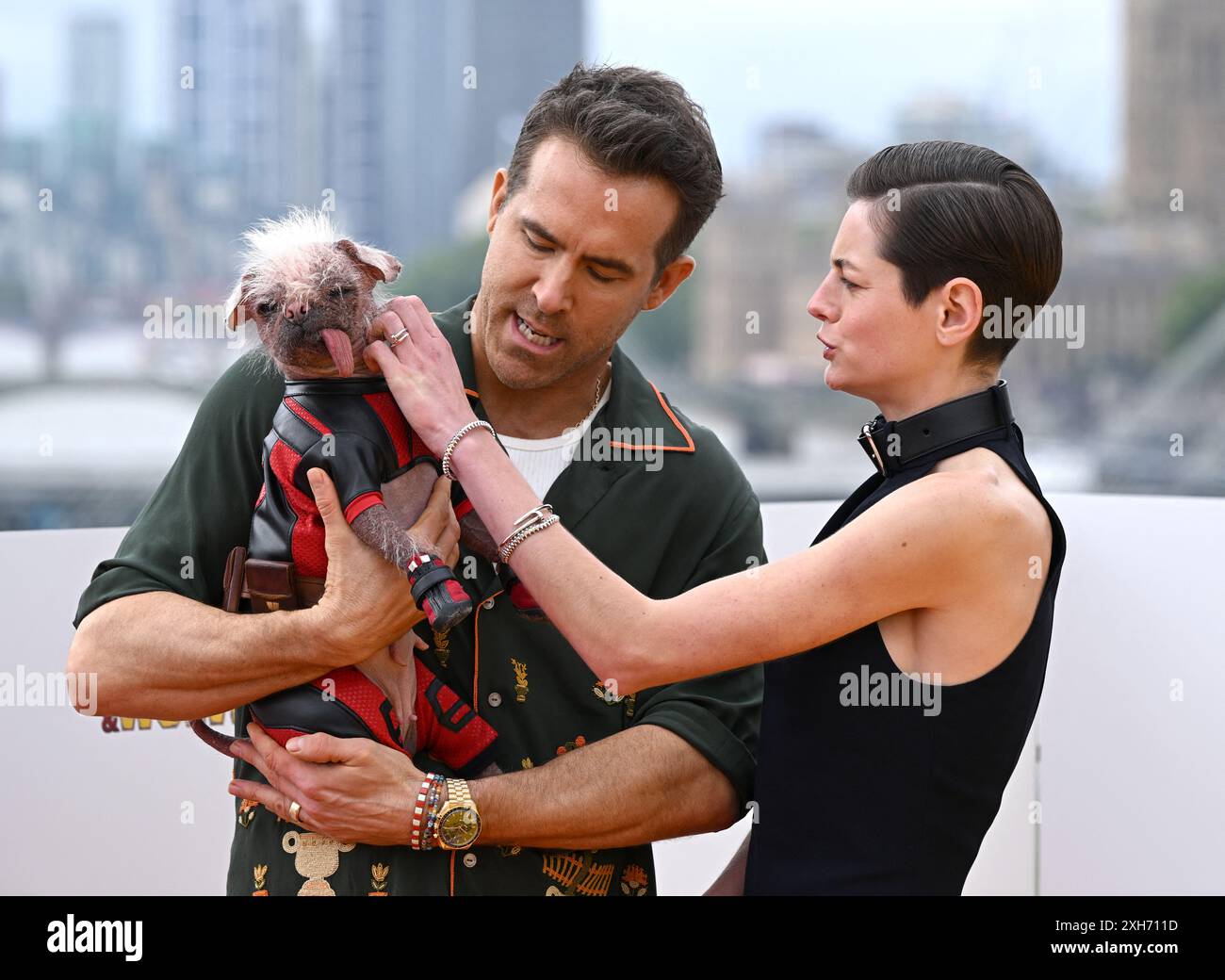 Ryan Reynolds, Emma Corrin and Peggy the dog at the UK photocall for ...