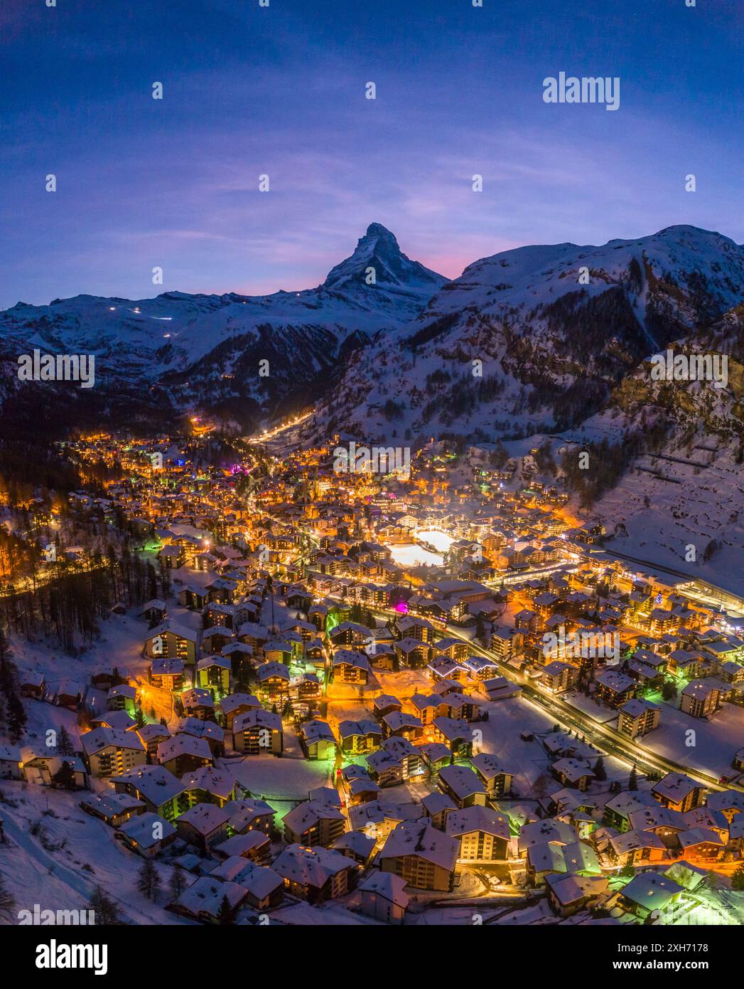 Zermatt Town and Matterhorn Mountain at Winter Night. Swiss Alps ...