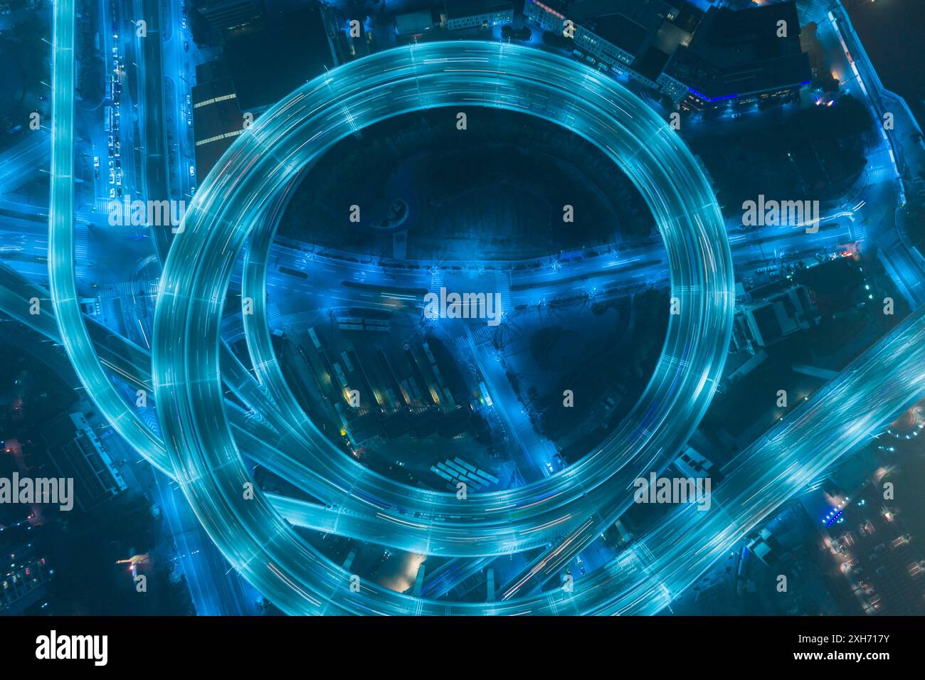 Circular Illuminated Elevated Nanpu Highway at Night. Shanghai, China ...