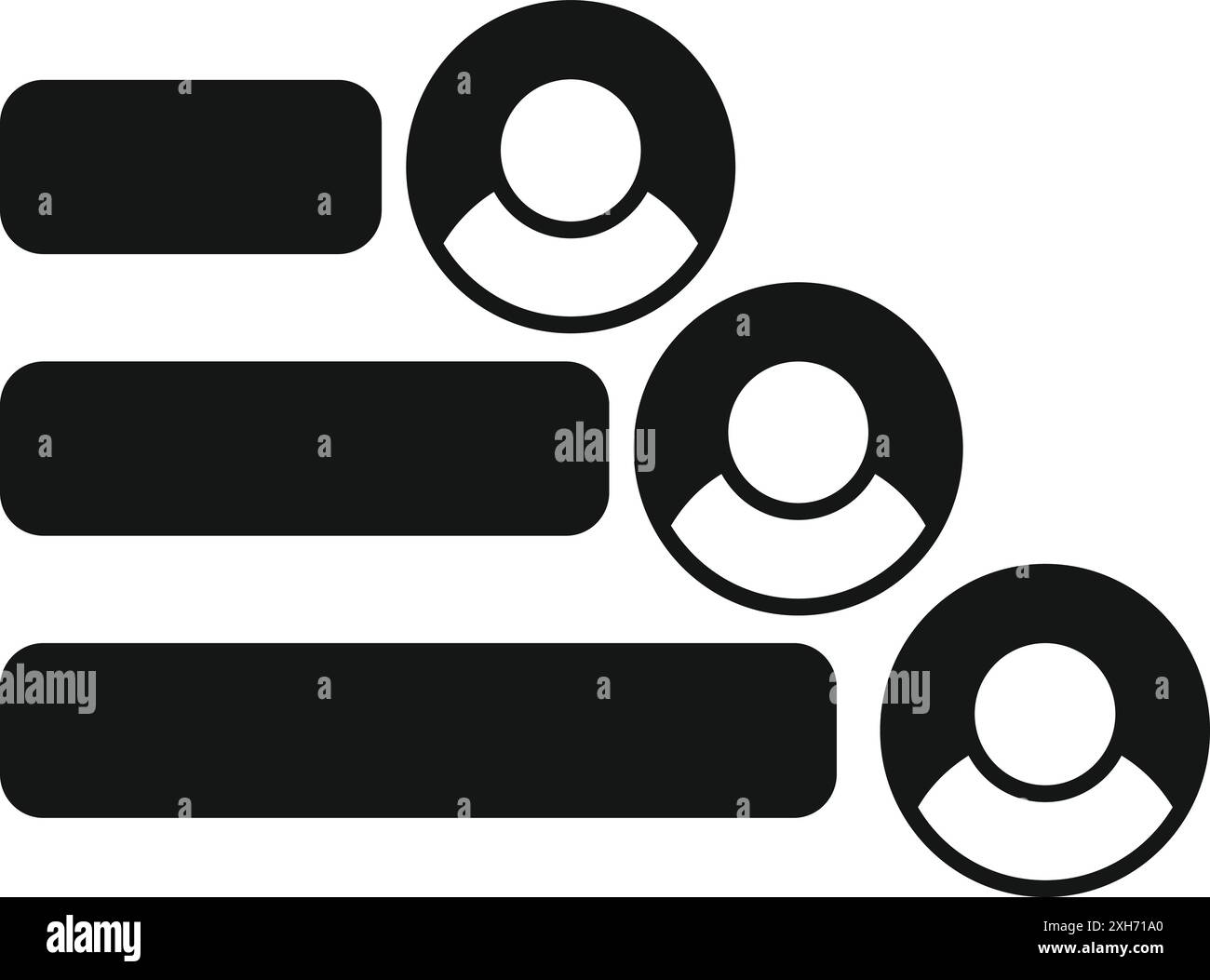 Black and white icon representing a queue or ranking with three people ...