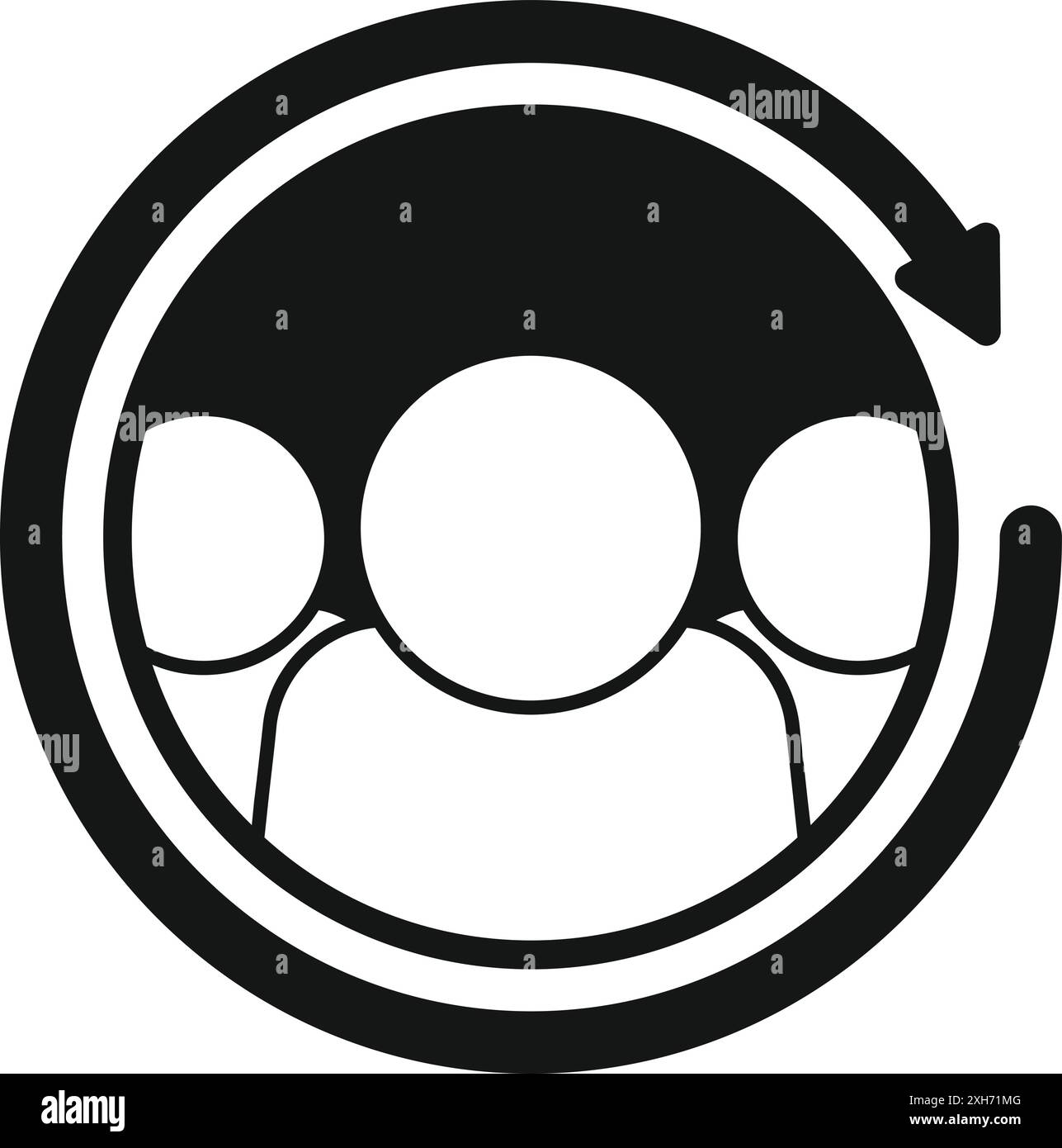 Icon of a circular arrow rotating clockwise around three businesspeople ...
