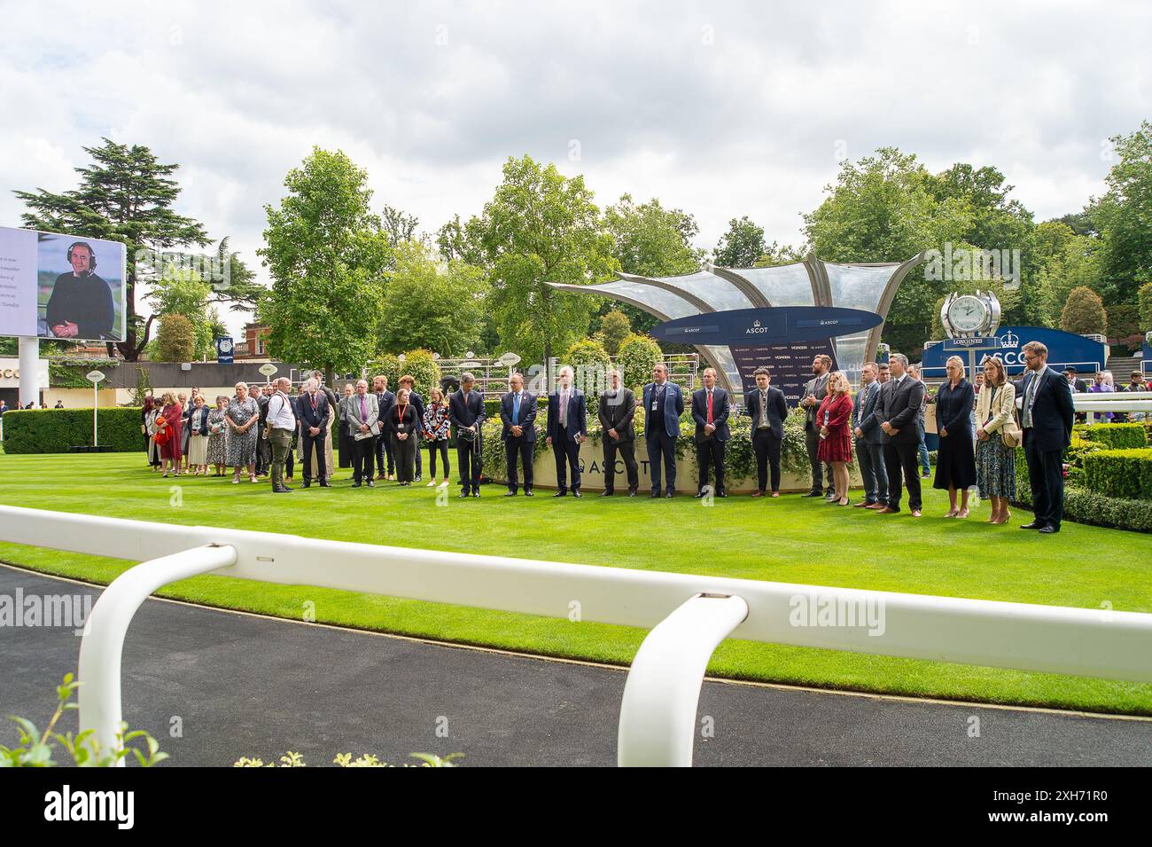 Ascot, UK. 12th July, 2024. Jockey's wore black armbands and a minute's ...