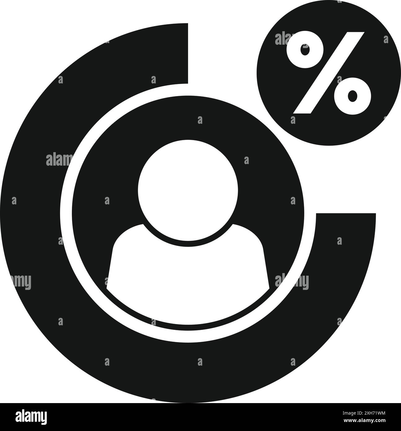 Black and white icon of a pie chart representing the percentage of ...