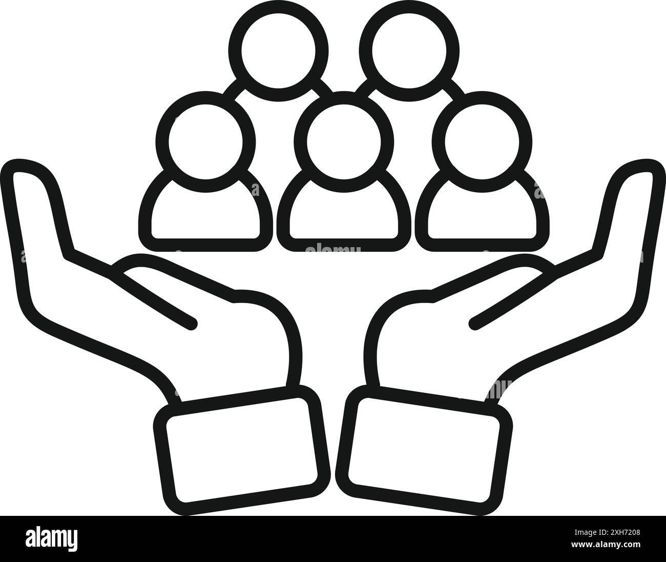 Line drawing of two hands holding five people representing the concept ...
