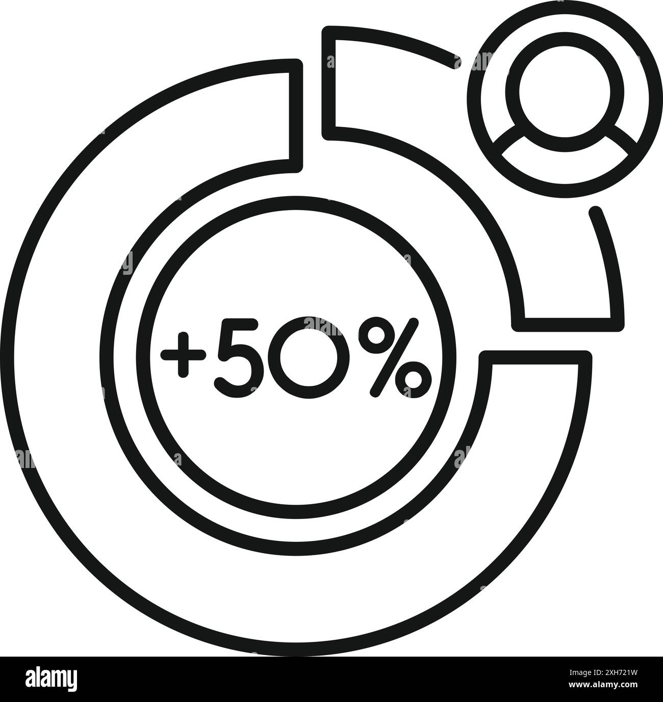 Line art style icon of a pie chart indicating a 50 percent increase ...