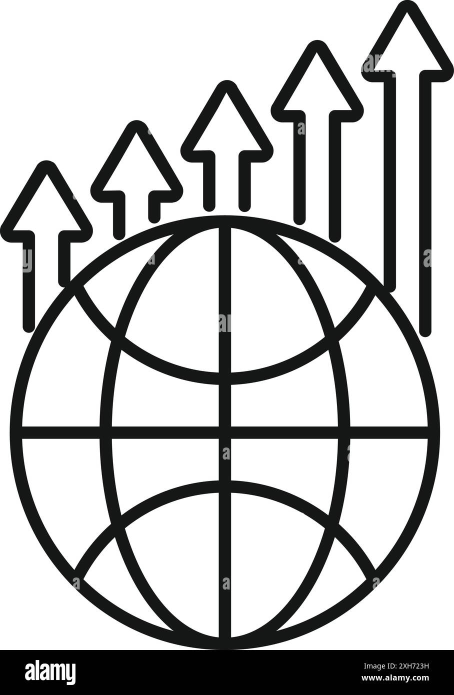 Line art illustration of the earth with five growing up arrows ...