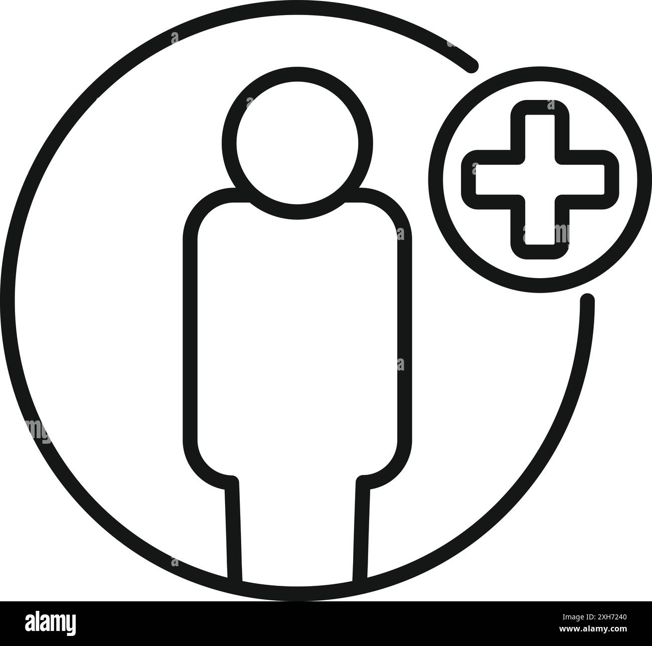Line icon of a patient with a plus sign, representing medical insurance ...