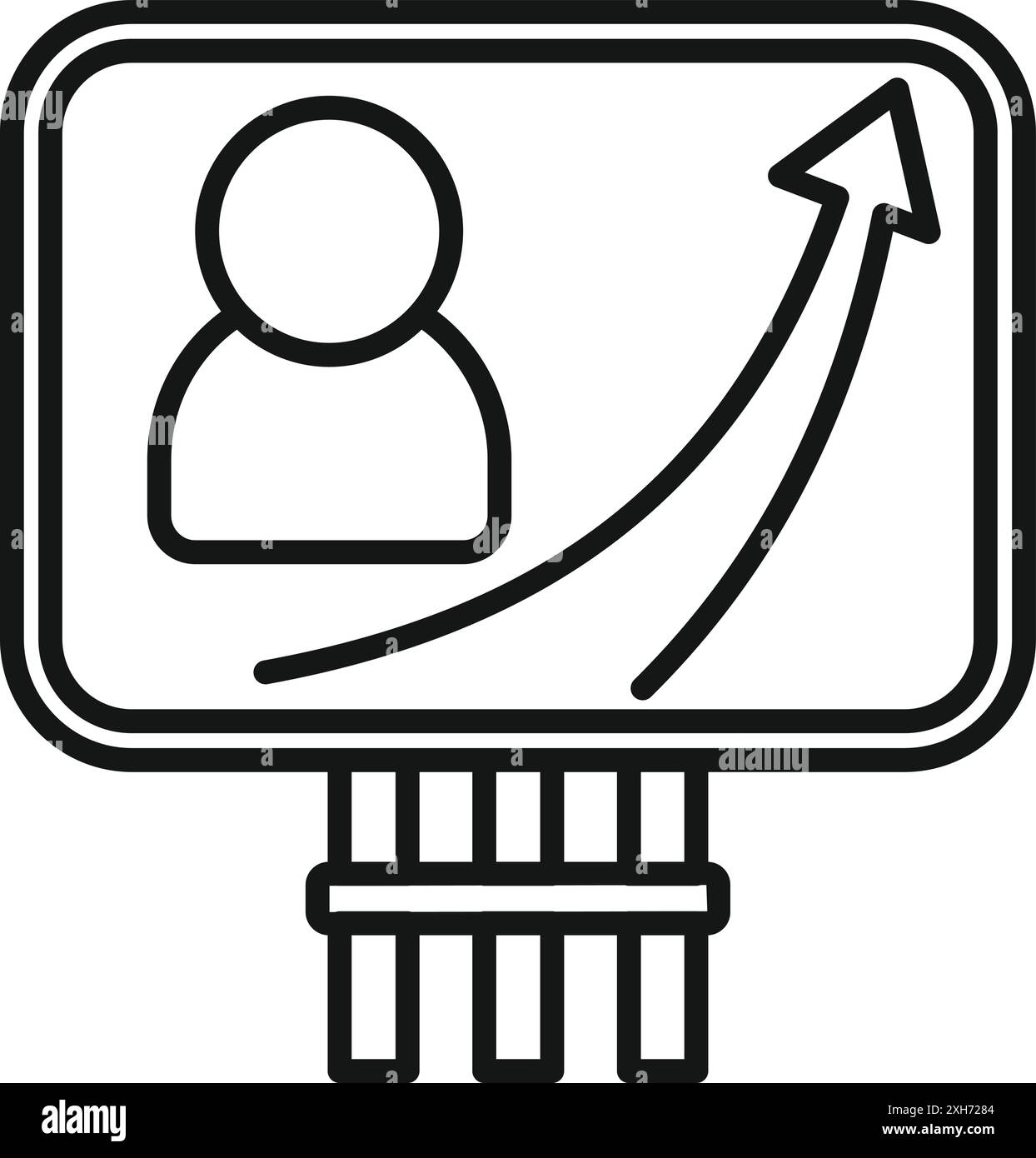 Line art icon of a billboard showing growing statistics with an upward ...